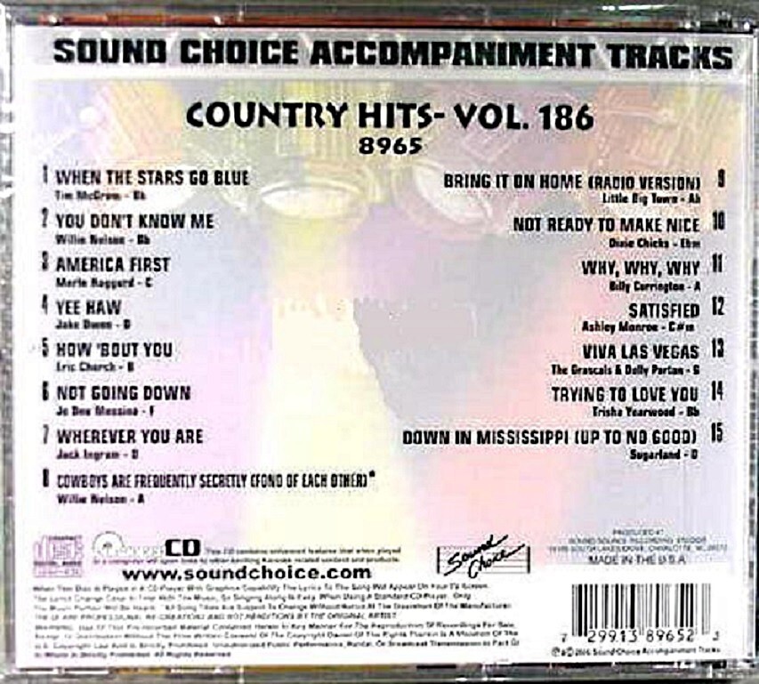 SOUND CHOICE KARAOKE COUNTRY HITS #186 cdg CD+G SC8965 HARD TO FIND ...
