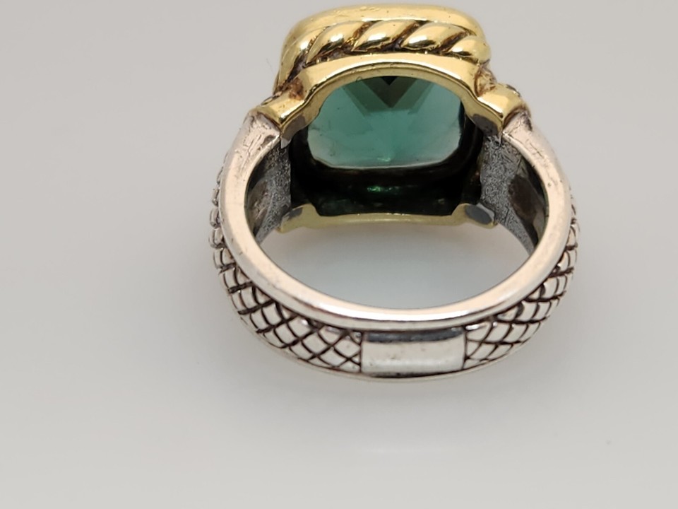 Judith Ripka JR TWO 925 Silver & 18K Gold Green Stone & Diamond Ring | eBay