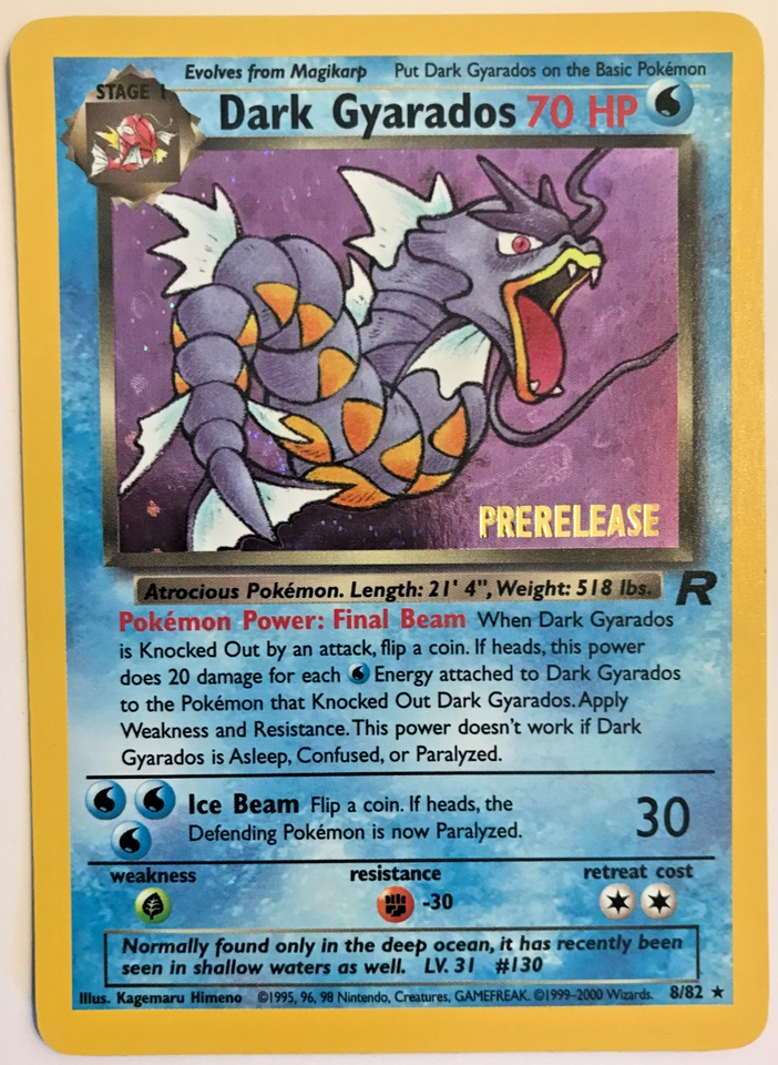 Pokemon Rocket Dark Gyarados 8/82 Gold Foil Holo League Prerelease NMM ...