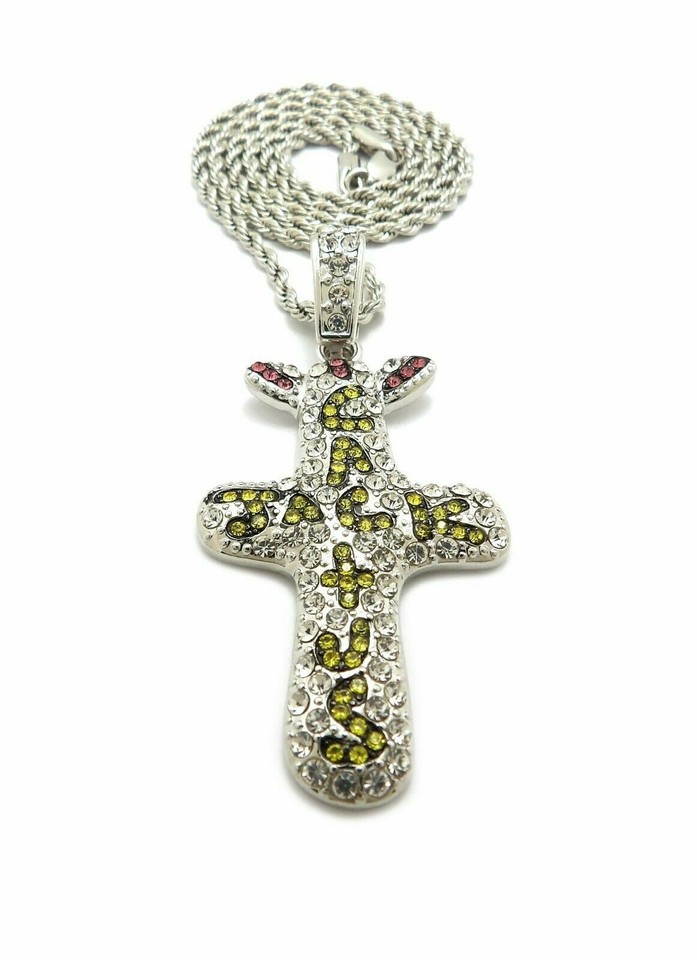 Travis Scott Cactus Jack Cross Pendant 18" 20" 24" Cuban Box Rope Chain ...