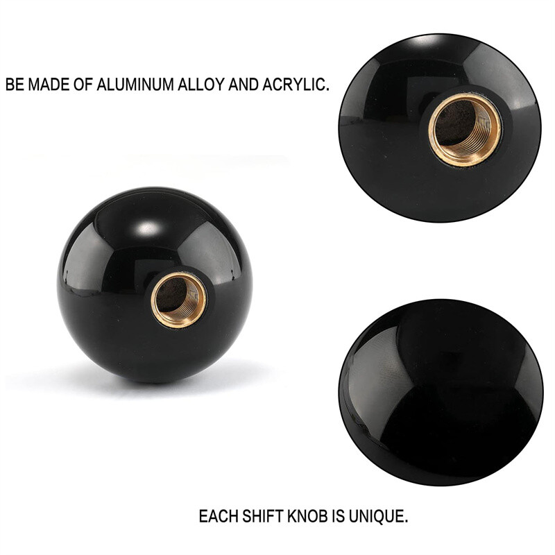 Black Round Ball Shift Knob Acrylic Universal Gear Shifter Head with 3 ...
