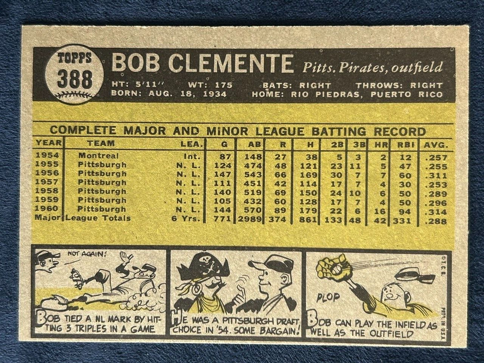 1961 Topps BOB ROBERTO CLEMENTE #388 PITTSBURGH PIRATES | eBay