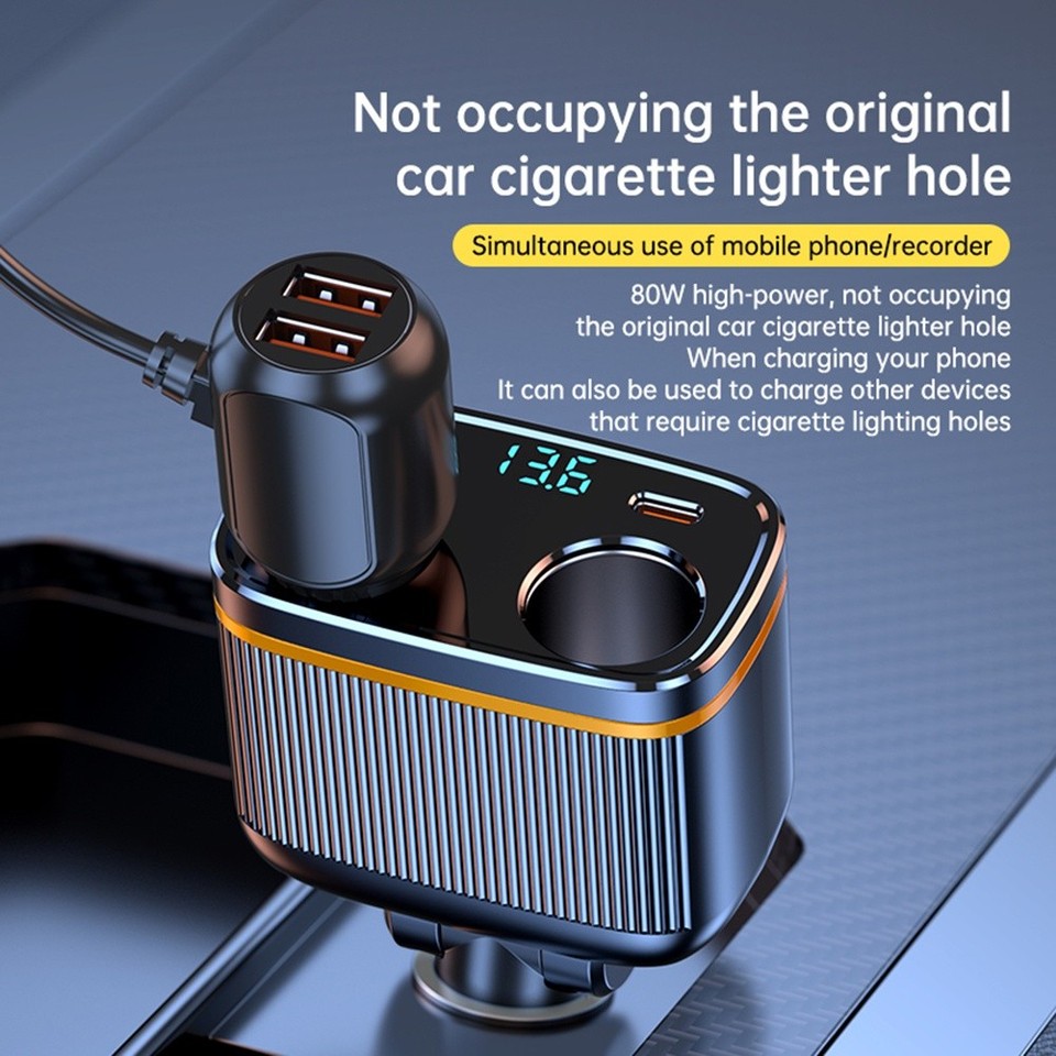 Car Splitter 145W USB C Car 4 Ports Car Adapter Voltage Display for ...