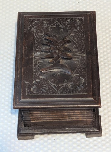 Black Forest Hand Carved Wooden Stamp Box Vintage Wood Carving 12 x 8 x ...