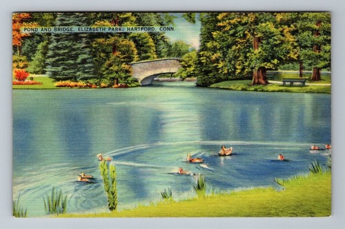 Hartford CT-Connecticut Scenic Elizabeth Park Bridge Pond Ducks Vintage ...