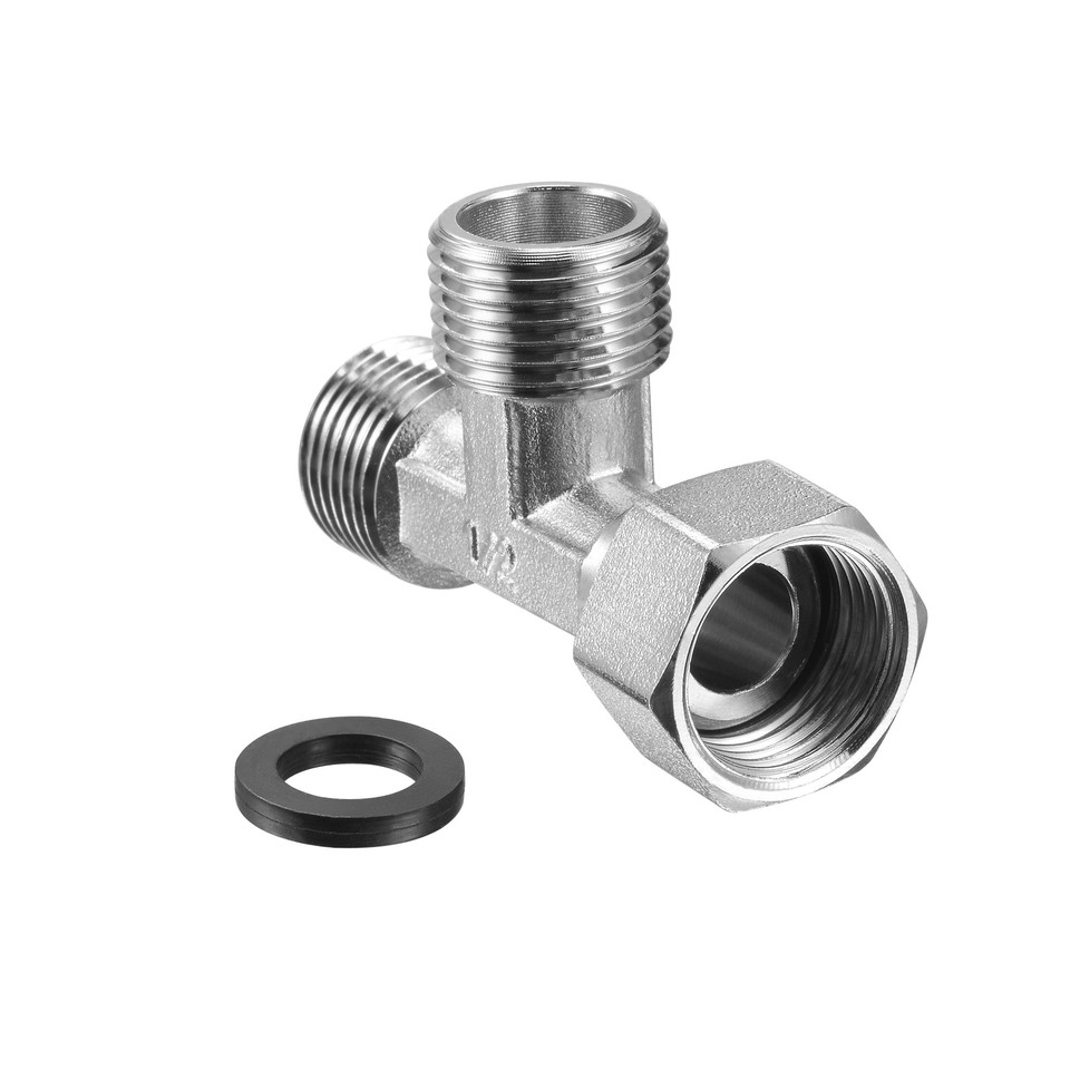 Pipe Fitting Tee G1/2 1 Female to 2 Male 3-Way T Shape Swivel Nut Hose ...