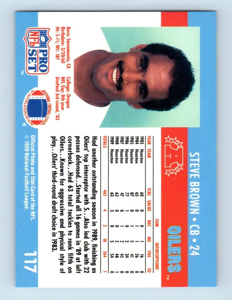1990 Pro Set Steve Brown Houston Oilers #117 | eBay