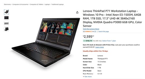 Lenovo ThinkPad P71 UHD 4K Core i7 7TH GEN 4.2GHz 40GB RAM 1TB SSD NEW ...