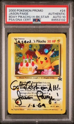 AUTO PSA 10 Jason Paige signed Birthday Pikachu 2000 Pokémon holo Blk ...