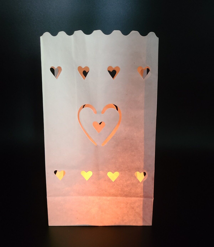 50 Heart Luminary Bags - White for Wedding Valentine Romance Love ...