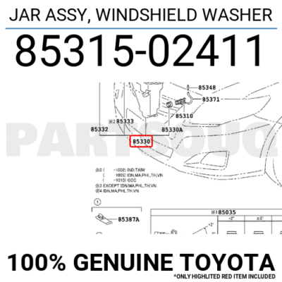 8531502411 Genuine Toyota JAR ASSY, WINDSHIELD WASHER 85315-02411 | eBay
