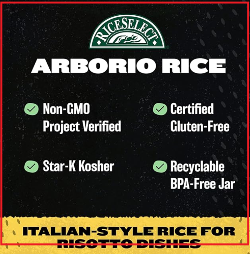 RiceSelect Arborio Rice for Italian Risotto, Gluten Free Rice, Non-GMO ...