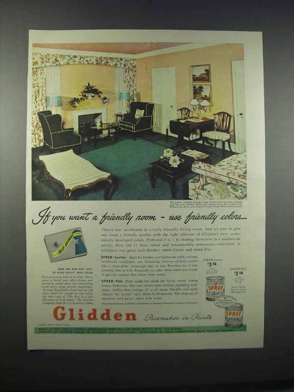 1946 Glidden Paint Ad - Want a Friendly Room | eBay