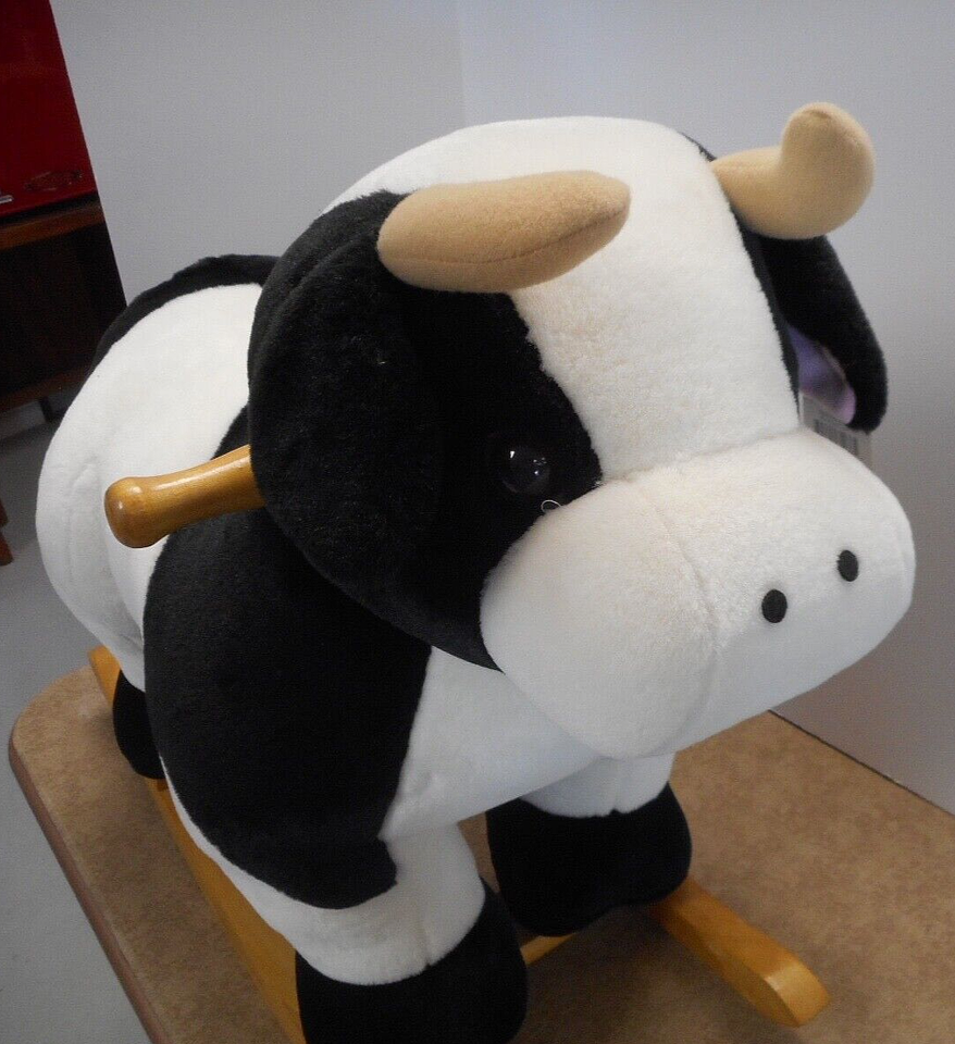 Rocking Cow Plush w/ Wood Mooing Animal Rocker Ride on Toys Toddler 3 ...