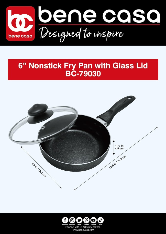 Nonstick Aluminum Frying Pan 6-Inch Black with Glass Lid Dishwasher ...