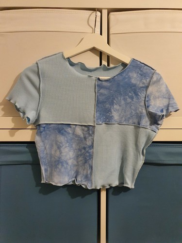 Womens Patchwork Cute Bodycon Blue Crop Top (Size XS/6-8) | eBay