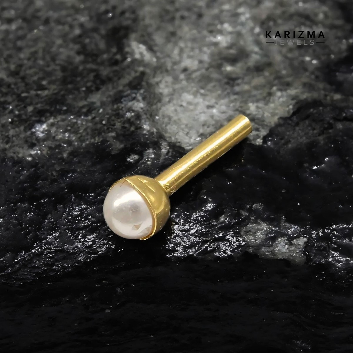 Tiny 14K Real Gold Indian Women cute Pearl Nose stud nose ring Push Pin eBay