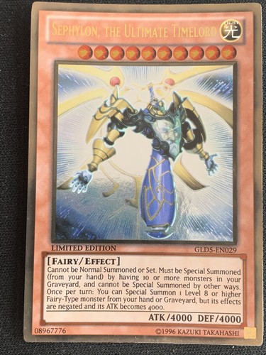 YuGiOh SEPHYLON, THE ULTIMATE TIMELORD Gold Rare Limited Edition GLD5 ...
