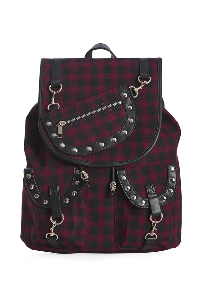 Tartan Check Studded Yamy Bag School College Uni Work Backpack Gothic ...