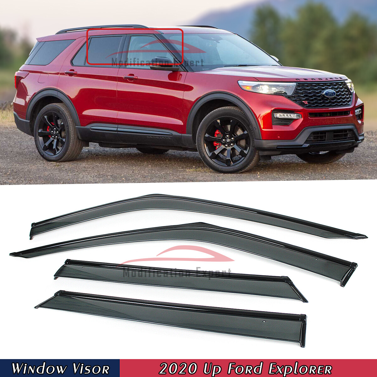 For 2020-2025 Ford Explorer Black Trim Smoked Window Visors Rain Guards ...