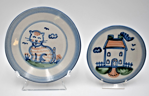 M A Hadley Plates Cat 7 3/8 Salad Plate Farm House Cottage & 6" Cat ...