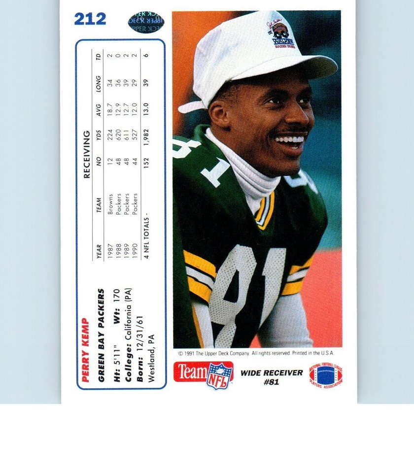 Perry Kemp 212 Packers 1991 Upper Deck NFL Football Trading Card | eBay