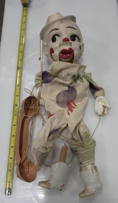 Vintage Molded Plastic Scary Cowboy Clown Marinette String Puppet Doll ...