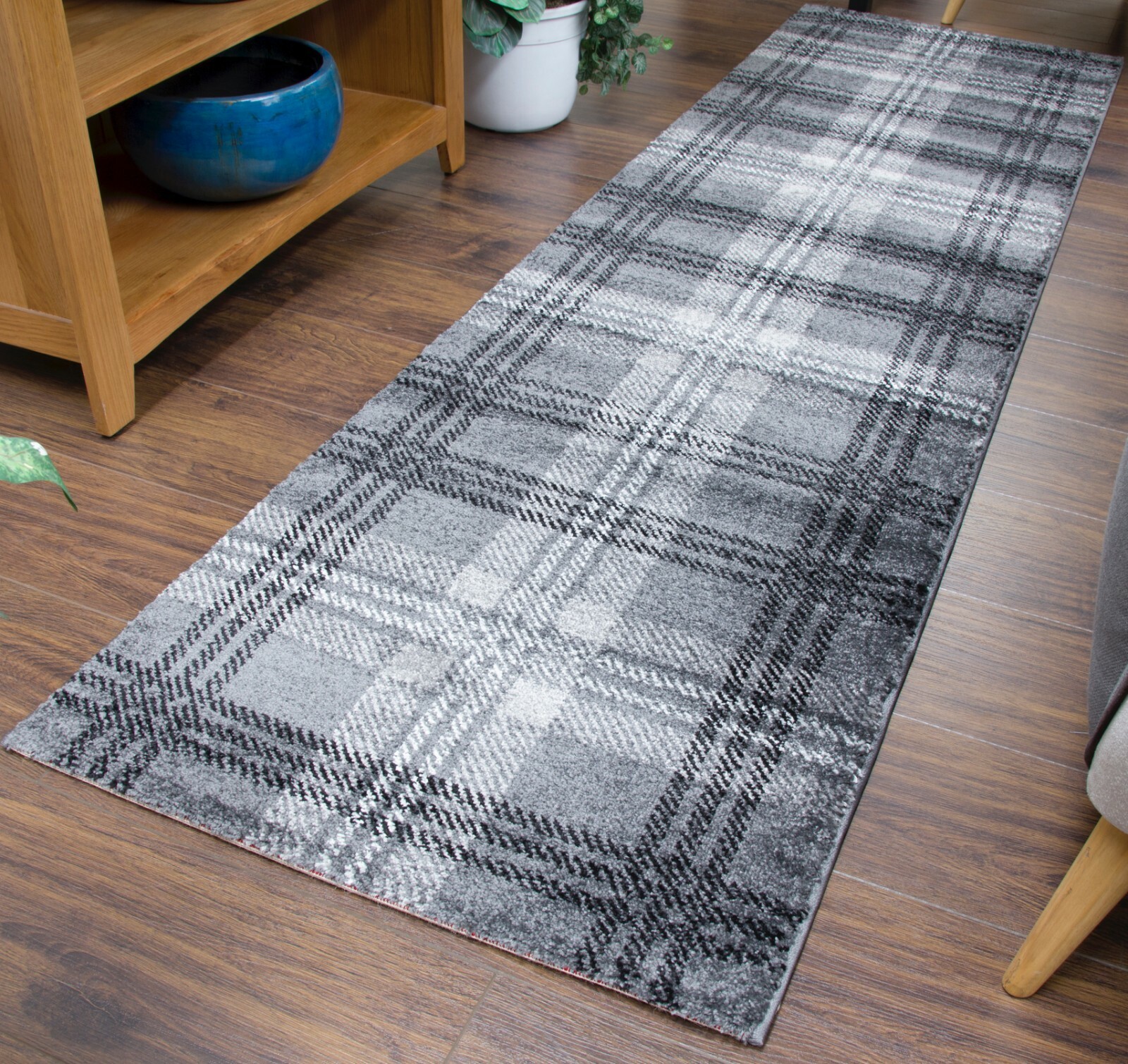 Grey Tartan Carpet Rug Contemporary Wilton Deep Soft Pile Any Room ...
