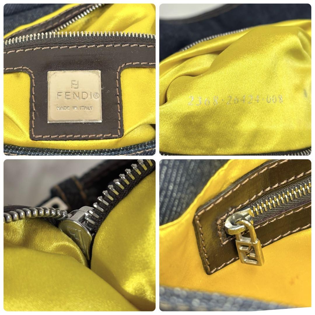 FENDI Mamma Bucket Hand Bag Denim Leather Floral Embroidery FENDI Mamma Bucket Hand Bag Denim Leather Floral Embroidery