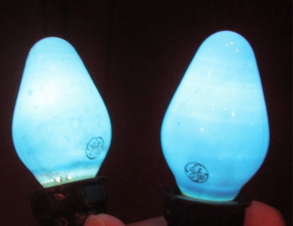 20 Vintage BLUE C7 Christmas Light Bulbs Work GE Scroll Circle Meatball ...