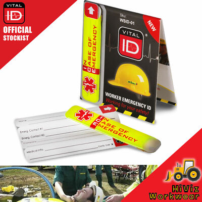 Vital ID Emergency ICE Medical Info Sticker Tag Helmet Hard Hat Cycling ...