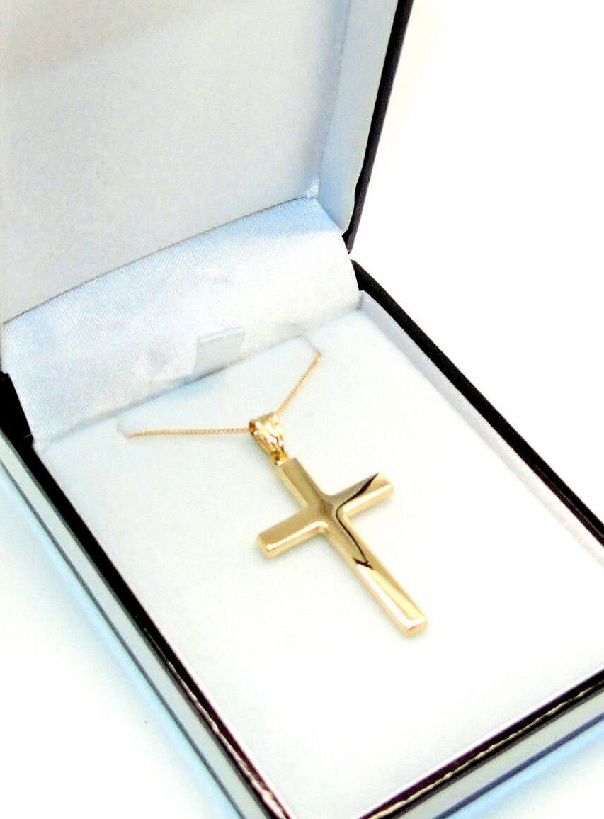 9CT HALLMARKED SOLID YELLOW GOLD 50MM DROP POLISHED LARGE CROSS | eBay
