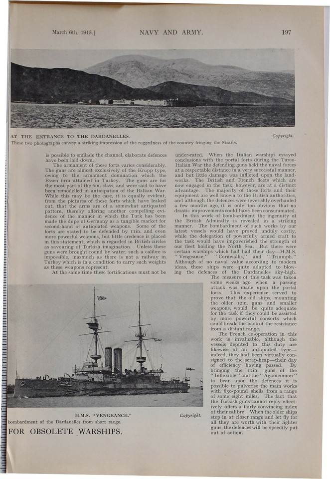1915 WW1 ARTICLE & PICS DARDANELLES OTTOMAN EMPIRE HMS AGAMEMNON HMS ...