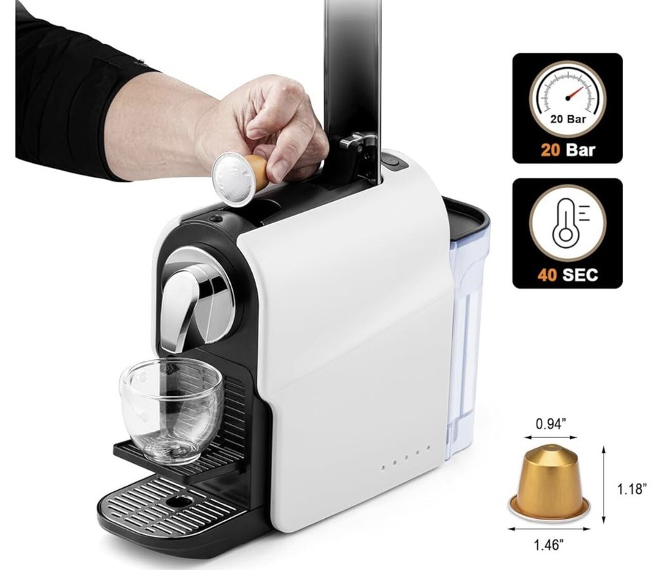 Espresso Pod Machine for Home, Compact Capsule Coffee Maker White ...