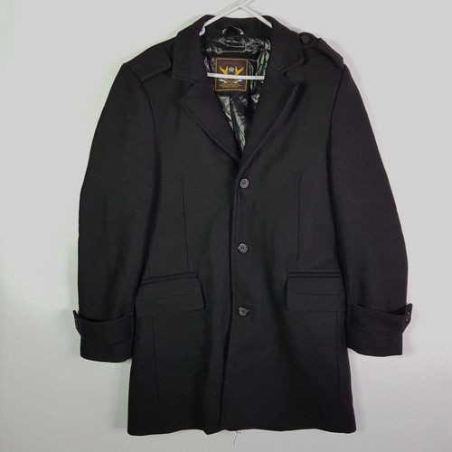 Zara Quilted Wool Trench Overcoat Mens Size M Black 3… - Gem