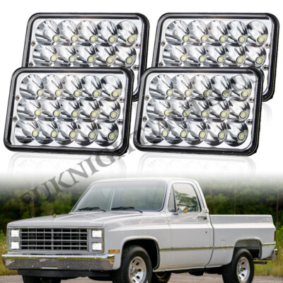 4PCS 4x6" Chrome LED Headlights Hi/Lo For Chevy C10 Pickup Truck 1980 ...