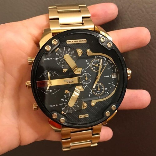 NEW GENUINE DIESEL DZ7333 MR DADDY 2.0 YELLOW GOLD STAINLESS STEEL MENS ...