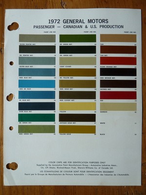 1972 General Motors Passenger paint chip color guide for USA & Canada ...