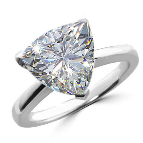 White Trillion Cut 2.30Ct Solitaire CZ Engagement Ring In 935 Argentium ...