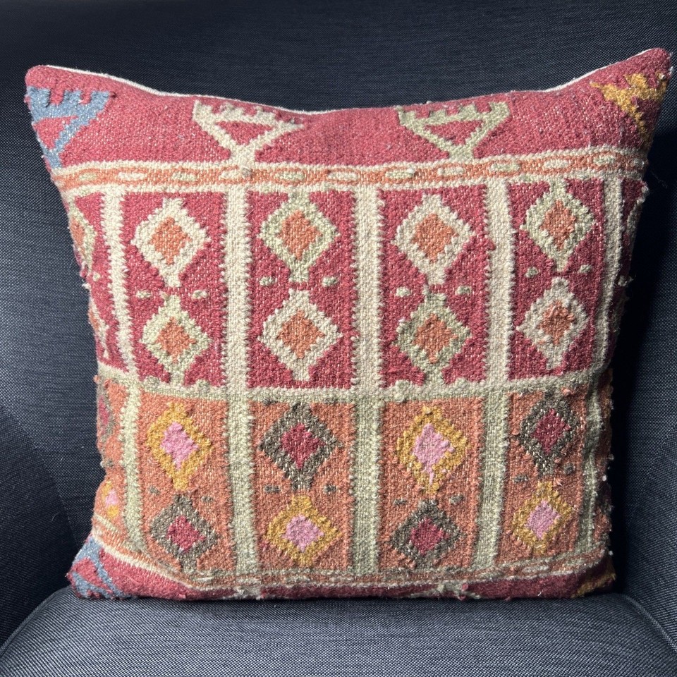 Grandin Road Kilim Wool Blend Square Throw Pillow 18x18 5 Earth Tones ...