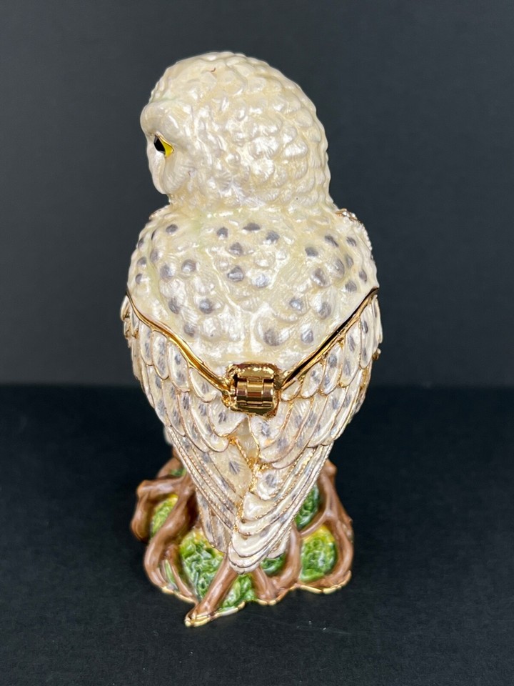KD Kingspoint Hinge Trinket Jewelry Box Enamel on Metal Two White Owls ...