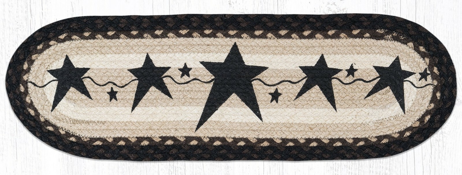 Primitive Black Star Small Table Runner or Stair Tread Earth Rugs, 27 ...