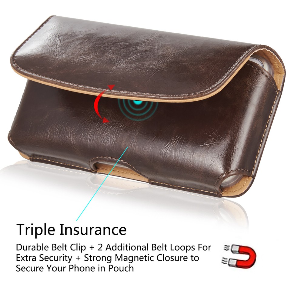 Large Horizontal Phone Case Real Leather Pouch Holster With Belt Clip ...