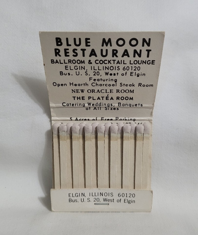 Vintage Matchbook Blue Moon Ballroom Lounge Elgin Illinois Advertising ...