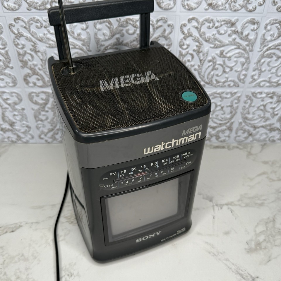 Sony MEGA Watchman FD-510 B&W TV-FM/AM Radio With Power Cord Tested ...