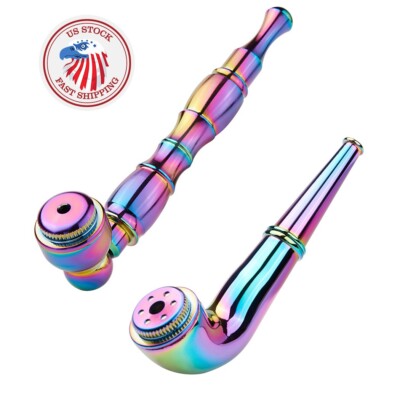 ( Pack of 2 ) Metal Detachment Tobacco Smoking Pipes with Caps Hand ...