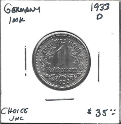 Germany 1 Reichsmark 1933-D Uncirculated | eBay