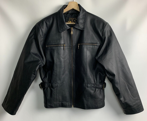 KC Collection Jacket Black Leather Collared Zip Side Buckle Design ...