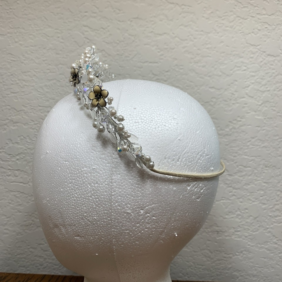 NEW Vtg Faux Pearl & Enamel Flower Tiara Crown Bridal Wedding ...