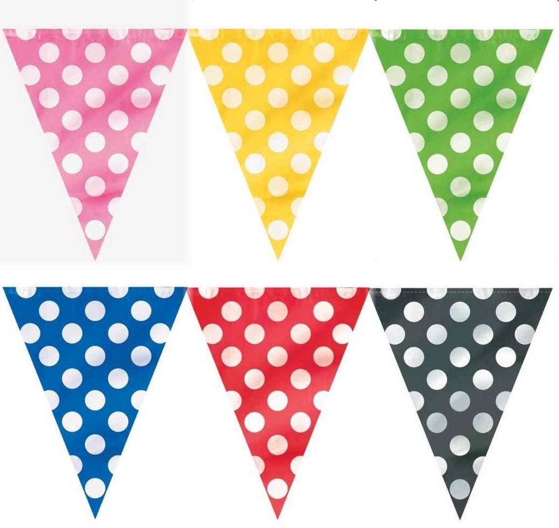 POLKA DOTS FLAG BANNER-12 FEET, PLASTIC PENNANT BUNTING FOR ALL ...